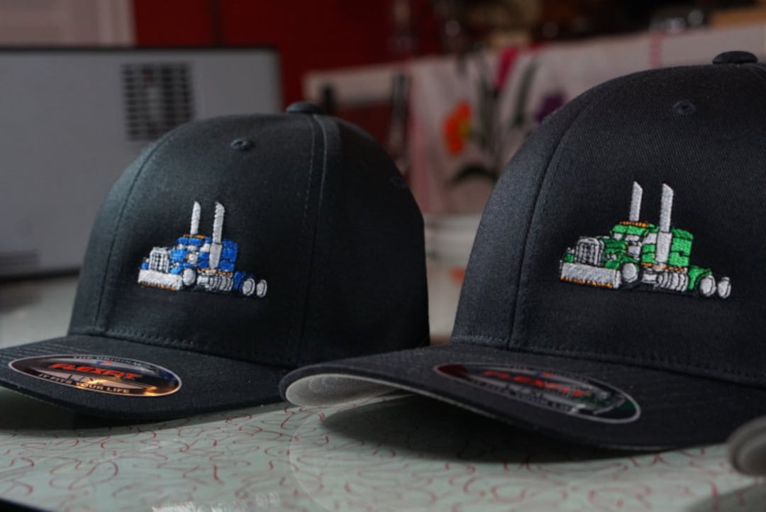 CUSTOMIZABLE Embroidered Big Rig Trucker FLEXFIT Hat Peterbilt Kenworth ...