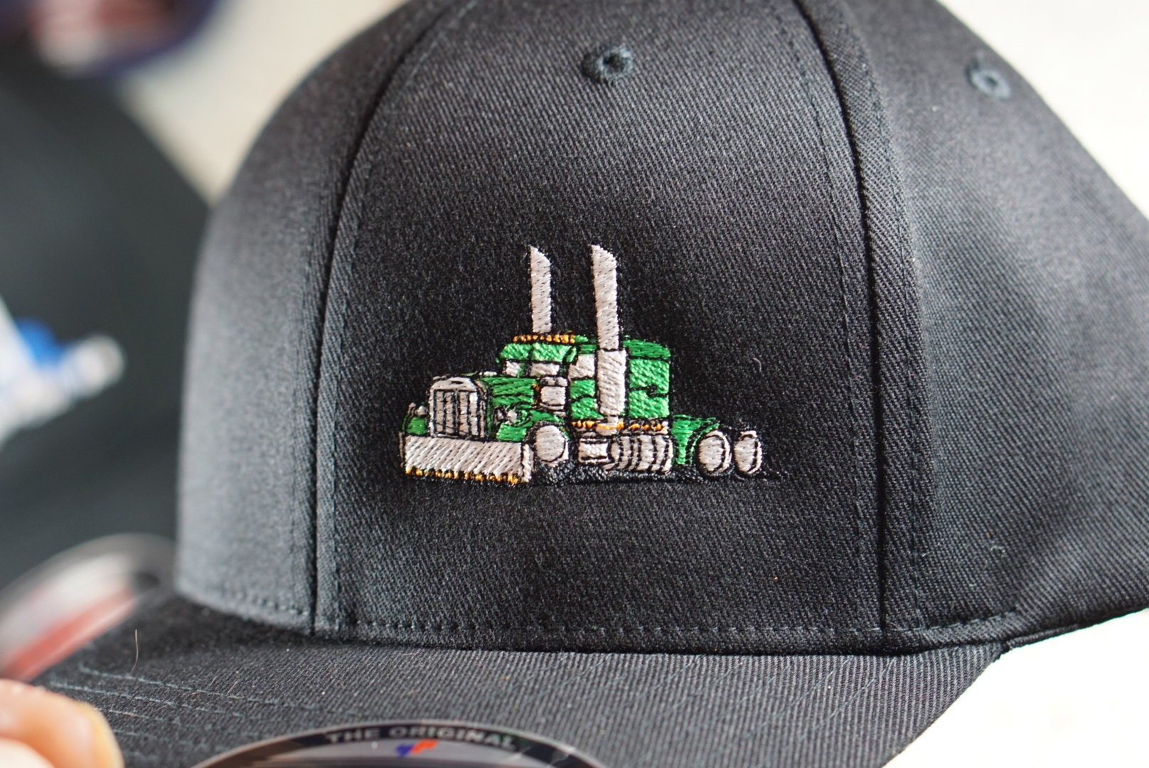 CUSTOMIZABLE Embroidered Big Rig Trucker FLEXFIT Hat Peterbilt Kenworth ...