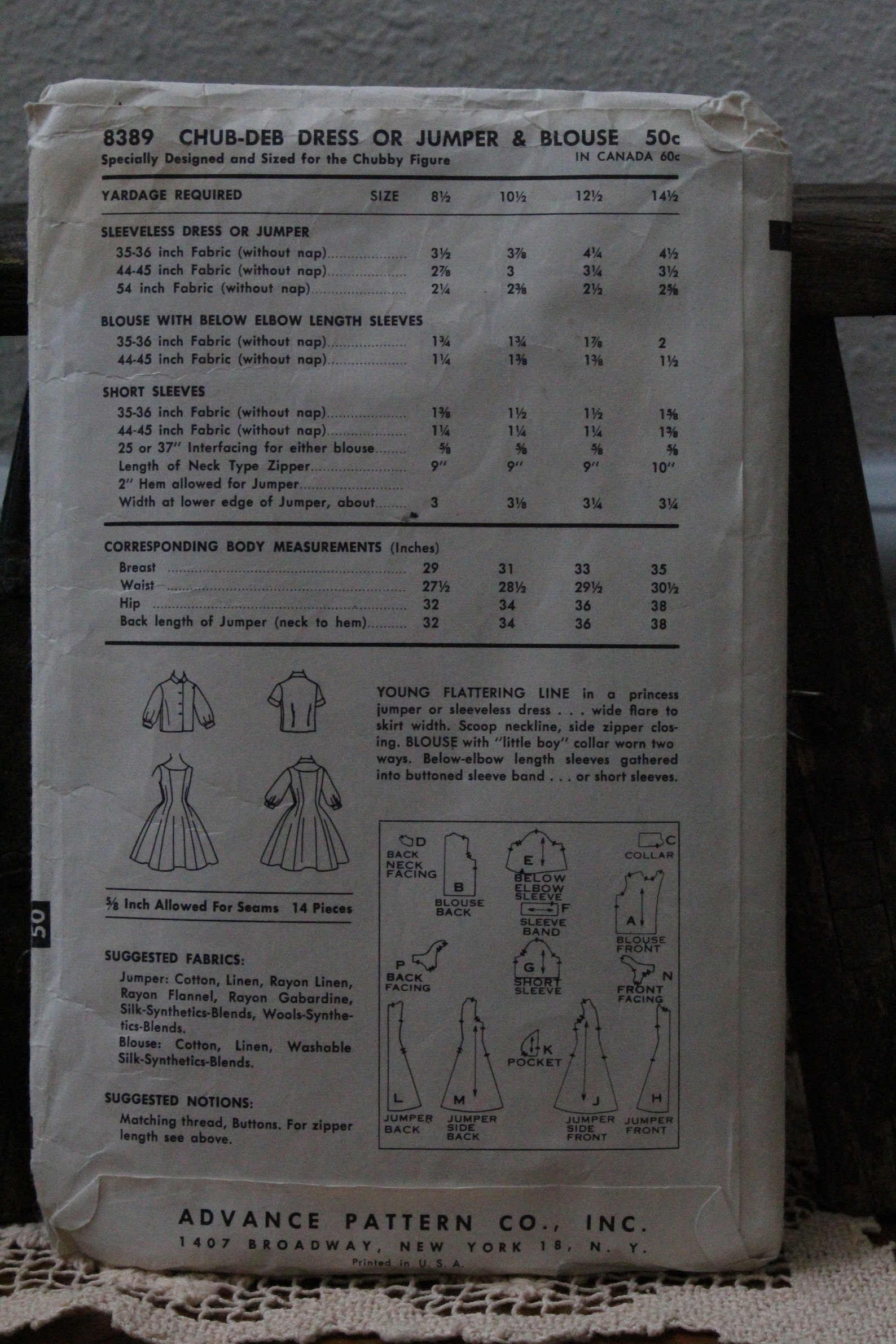 Vintage Advance Sewing Pattern 8389 Chub Deb Size 12 1/2 (1957) - Etsy