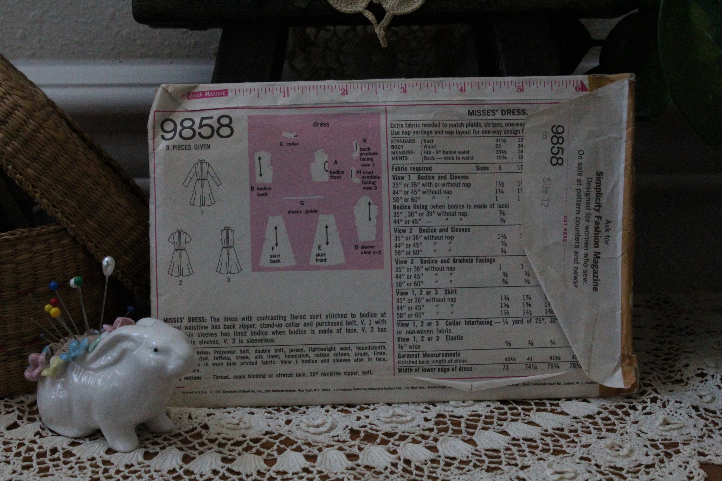 Vintage Simplicity 9858 Sewing Pattern Size 12 (1972) - Etsy