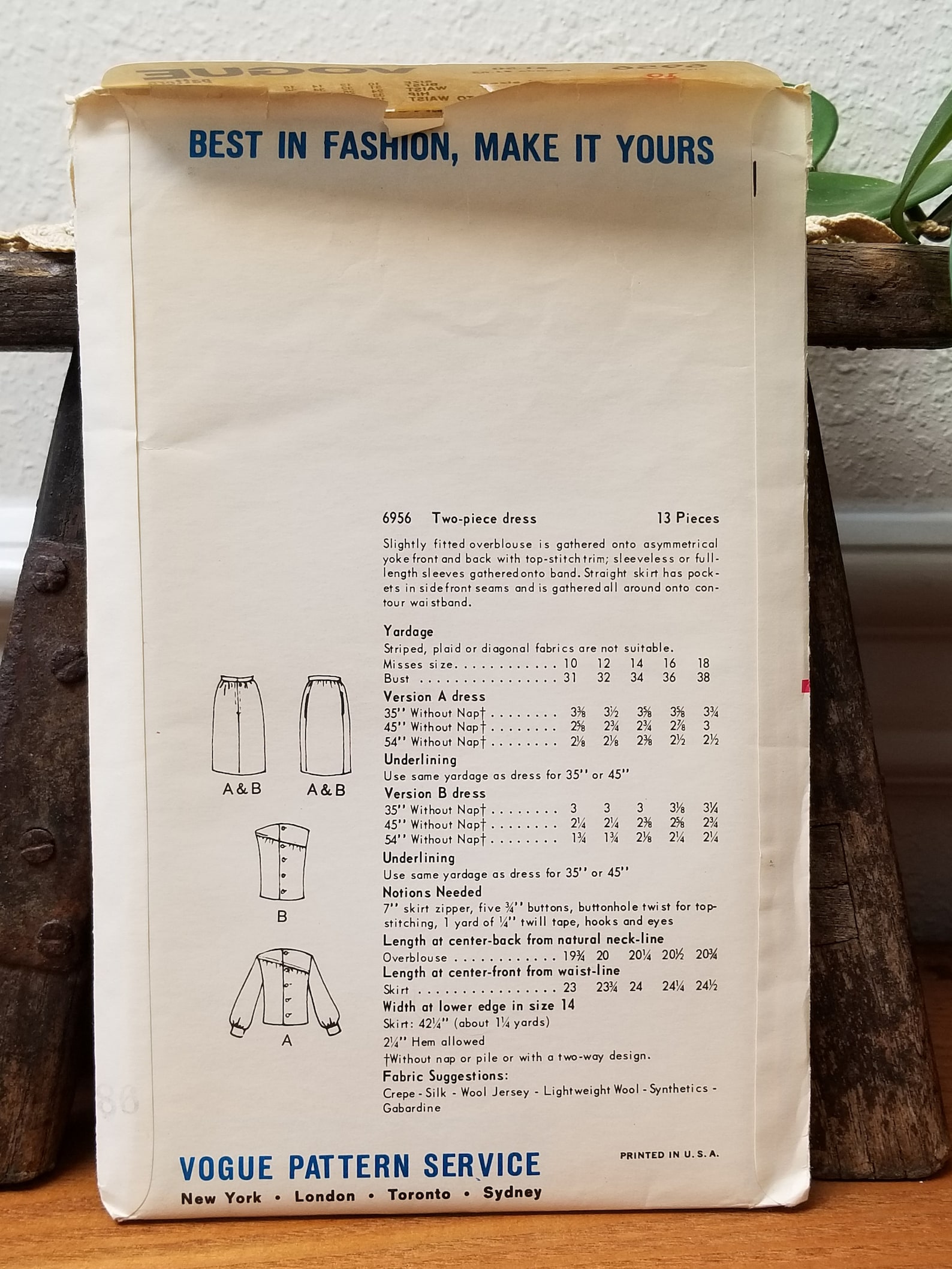 Vintage Vogue 6956 Sewing Pattern Size 10 1960s - Etsy