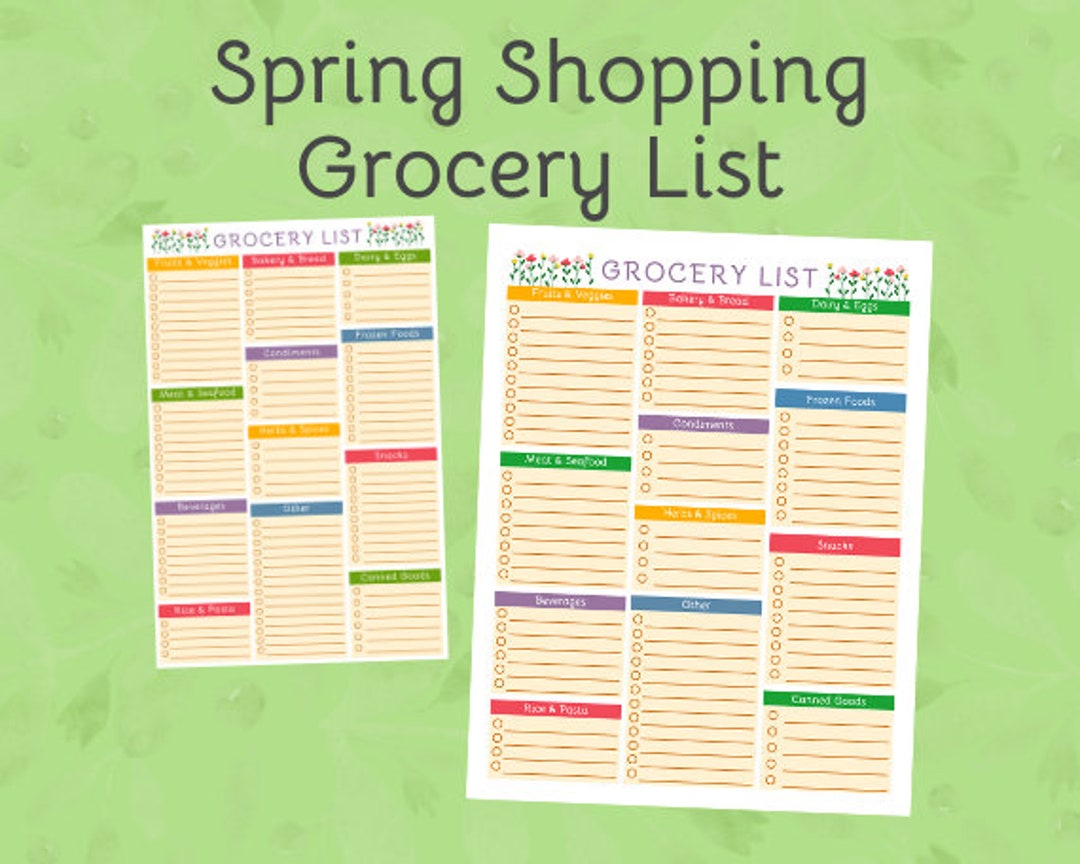 Printable Grocery List, Spring Shopping Food Planner PDF, Digital ...