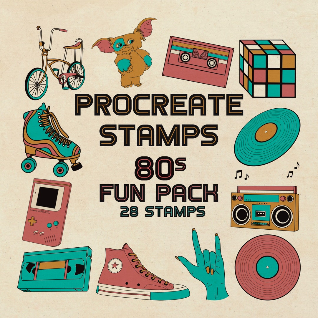 80s Nostalgia Procreate Stamp Set, Digital Download, 28 Stamps for ...