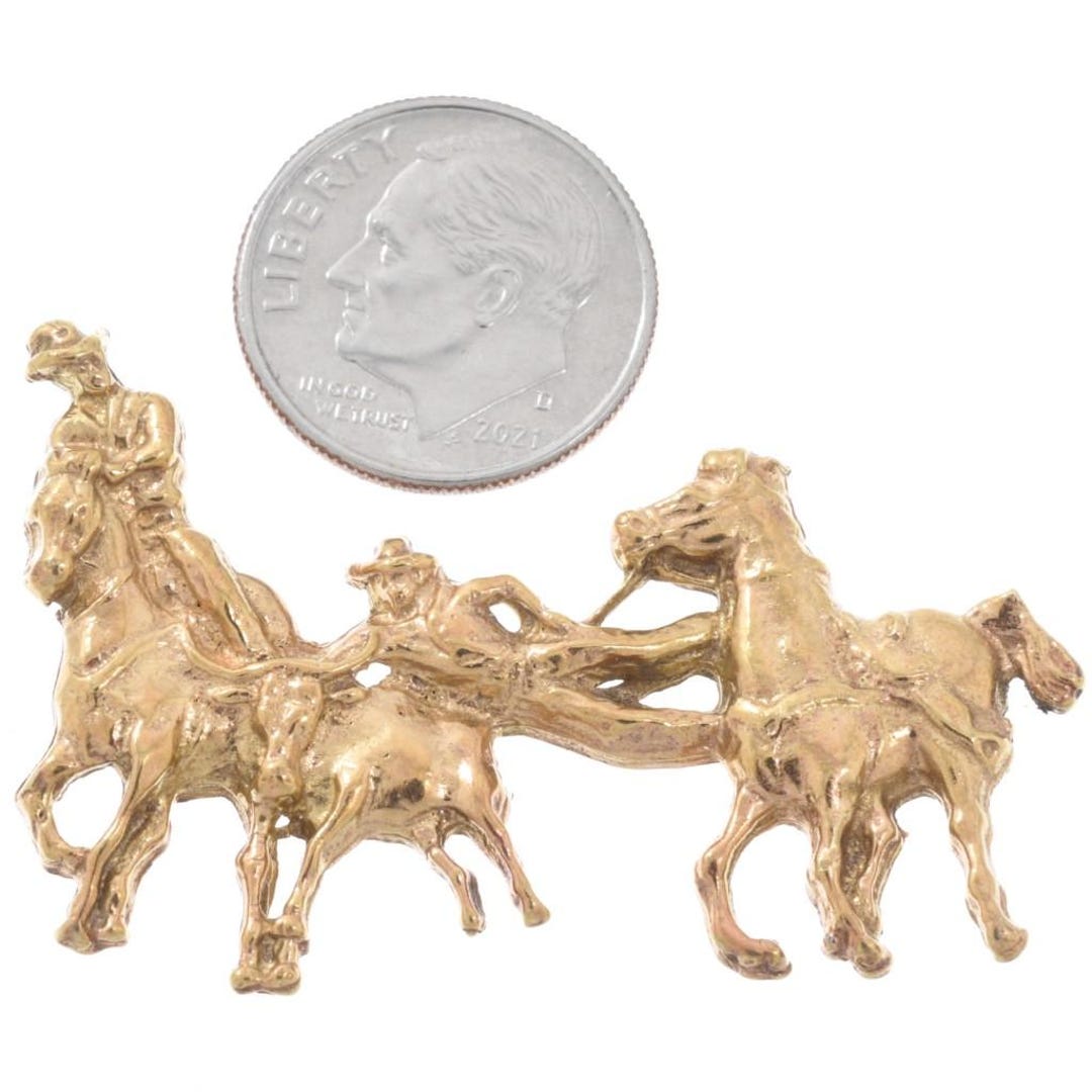 Steer Wrestling Bulldogging Gold Rodeo Jewelry Part Brass 1-3/4" Wide ...