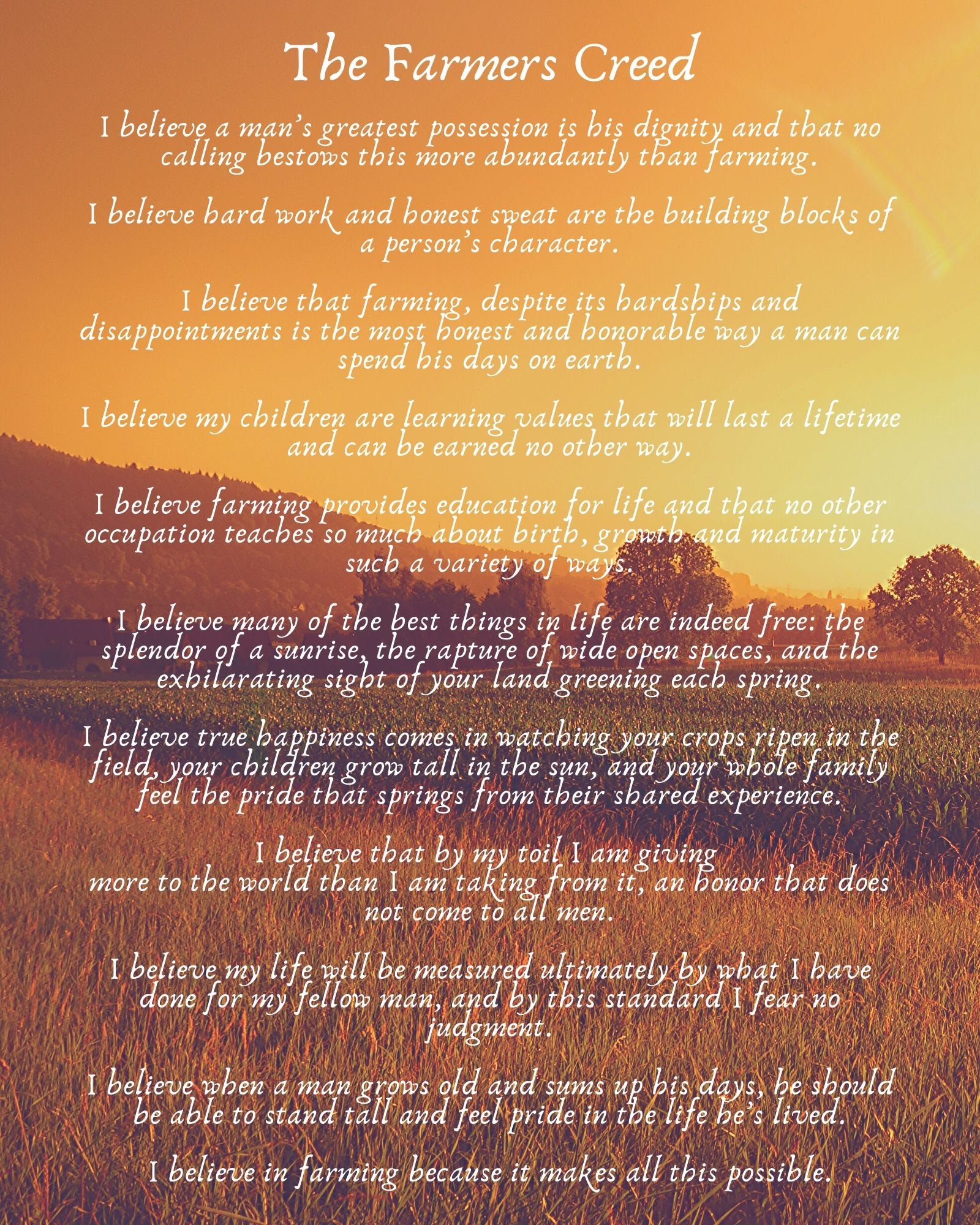 The Farmers Creed Farmer Quotes Inspirational Saying | Etsy