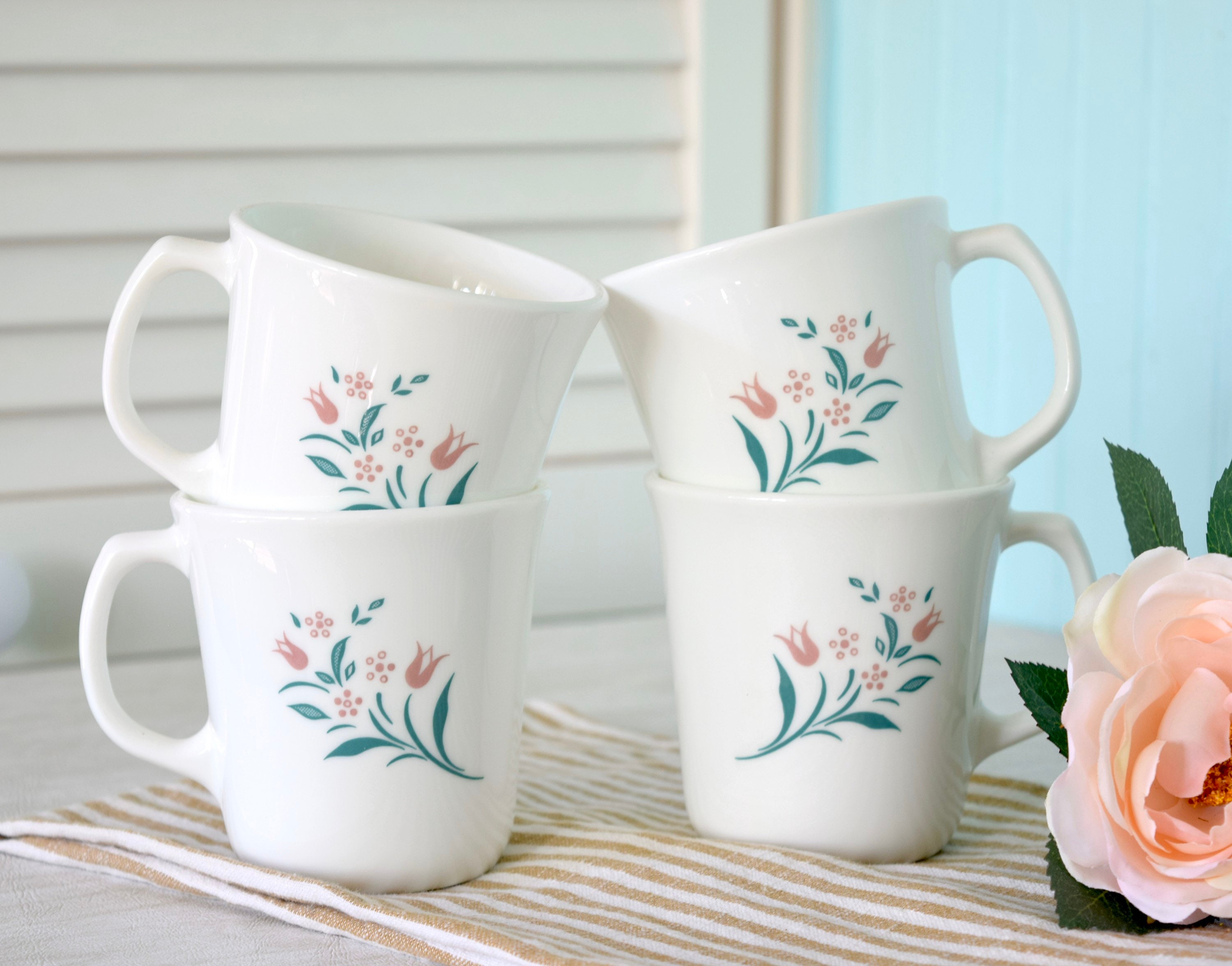 Vintage Corning Ware Corelle Rosemarie Pink Floral Mugs Set - Etsy