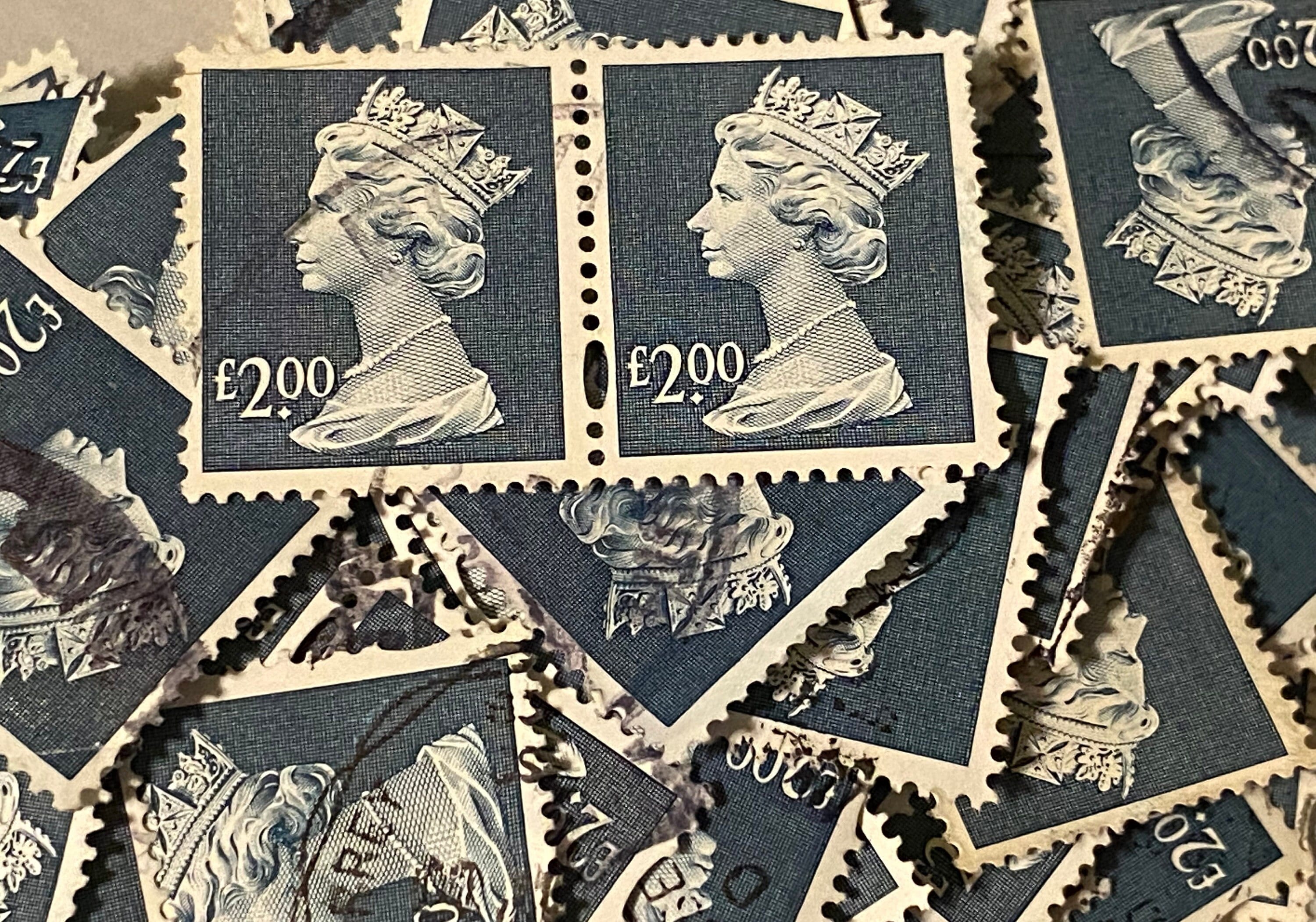 Stamp Art, Slate Blue, Queen Elizabeth II, Machin, Great Britain, Used ...