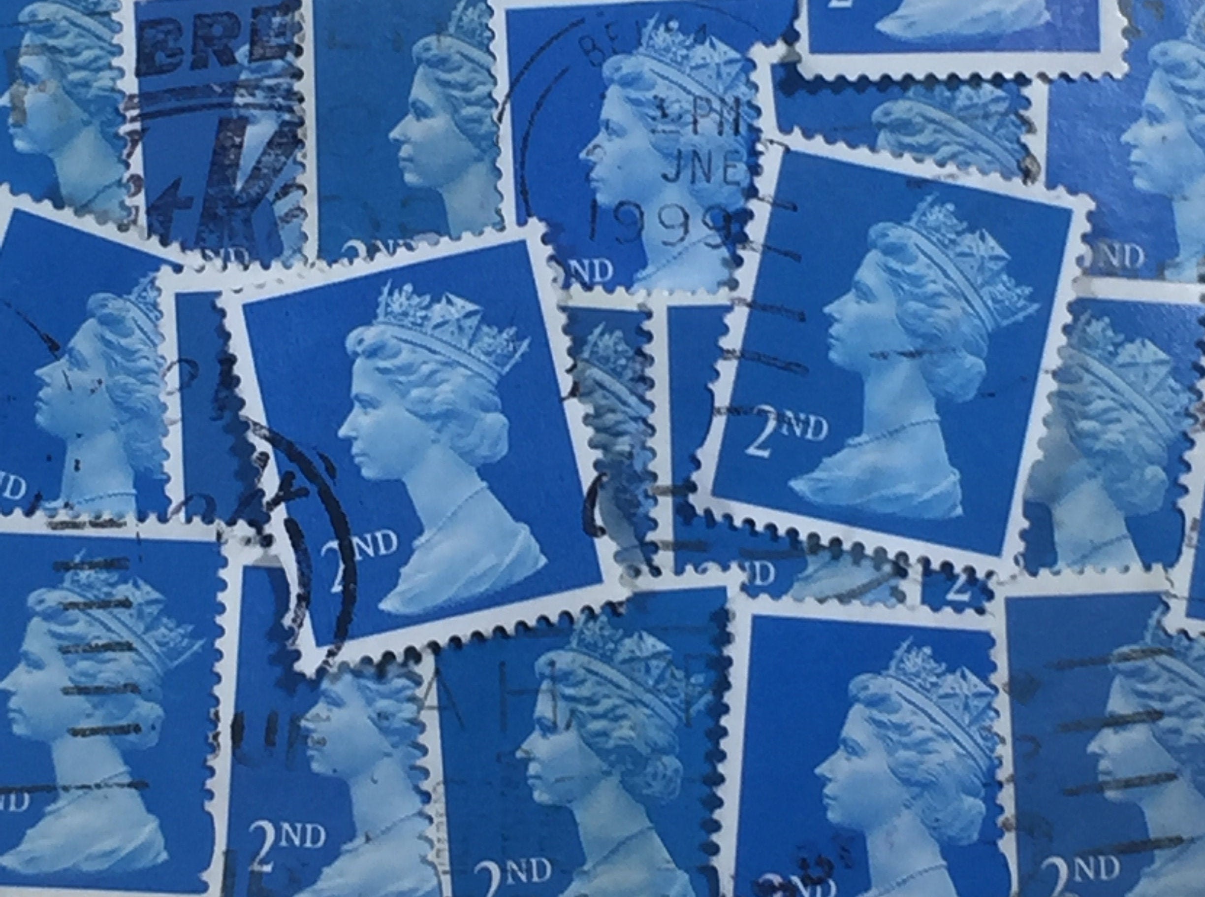 Stamp Art, Bright Blue, Queen Elizabeth II, Machin, Great Britain, Used ...