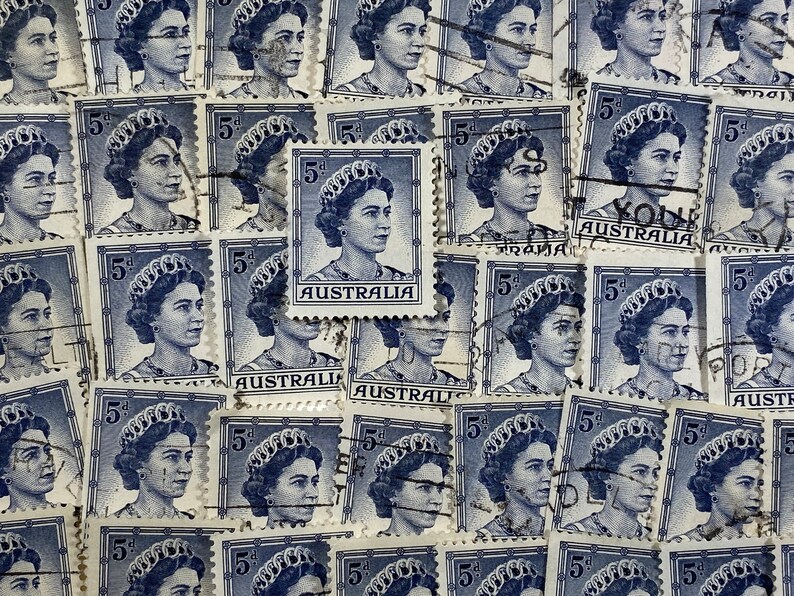 Stamp Art, Blue, Queen Elizabeth II, Australia, 5d, Used Stamps - Etsy