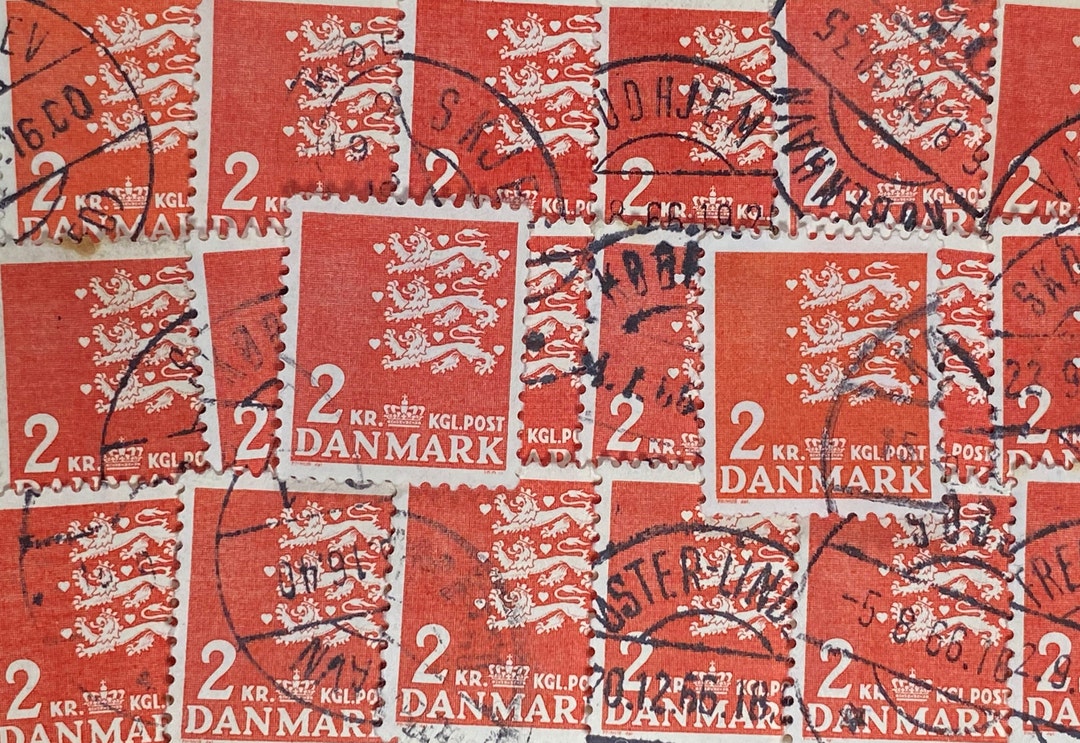 Stamp Art, Bright Orange, Royal Crest, Coat of Arms, 2.00 Kroner ...