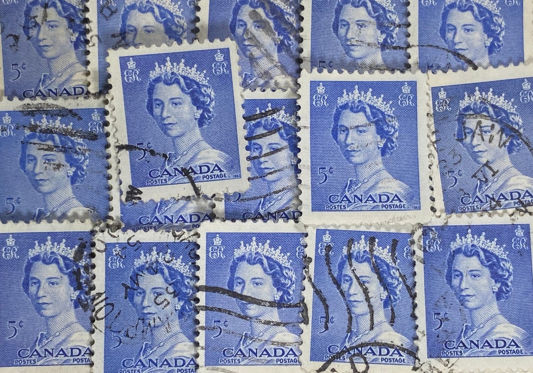 Stamp Art, Blue, Queen Elizabeth II, Canada, 3 Cents, Used Stamps - Etsy