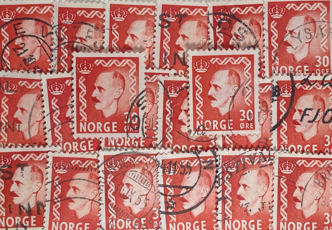 Stamp Art, Red, King Haakon VII, 30 Ore, Norway, Used Stamps - Etsy