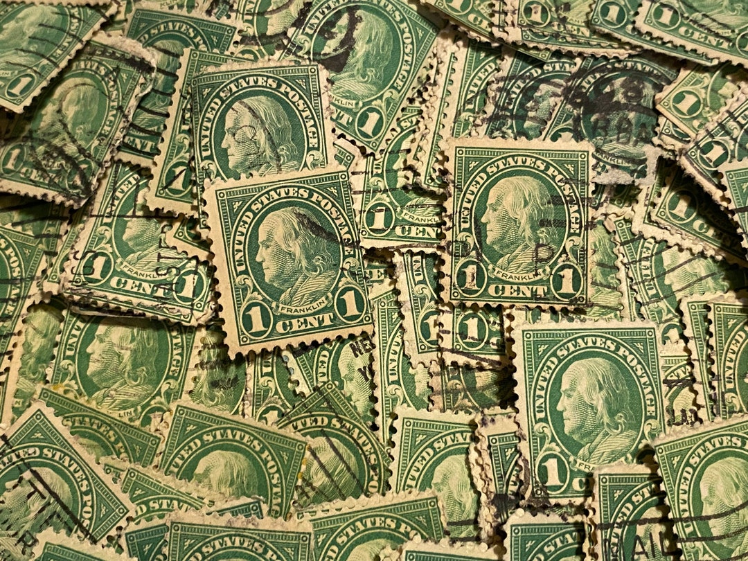 Stamp Art, Green, Ben Franklin, 1 Cent , USA, Used Stamps - Etsy