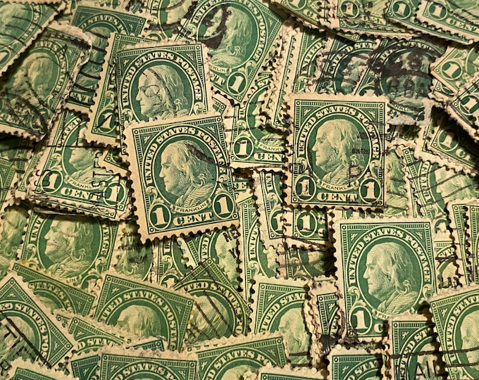 Stamp Art, Green, Ben Franklin, 1 Cent , USA, Used Stamps - Etsy