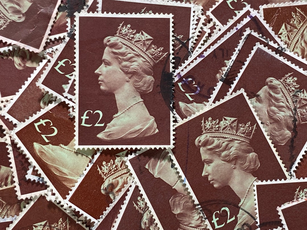 Stamp Art, Brown, Queen Elizabeth II, Machin, Great Britain, Large Used ...