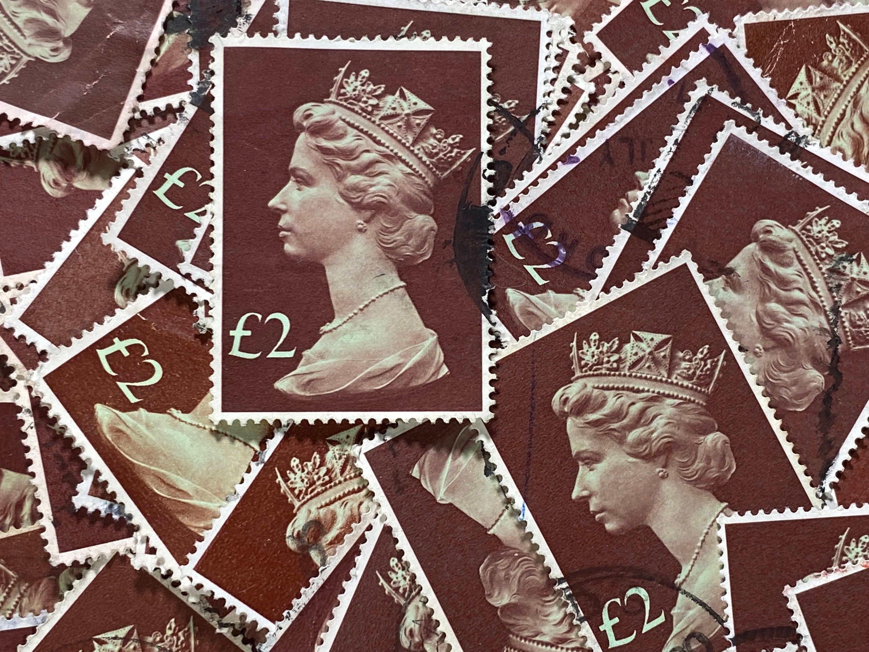 Stamp Art, Brown, Queen Elizabeth II, Machin, Great Britain, Large Used ...