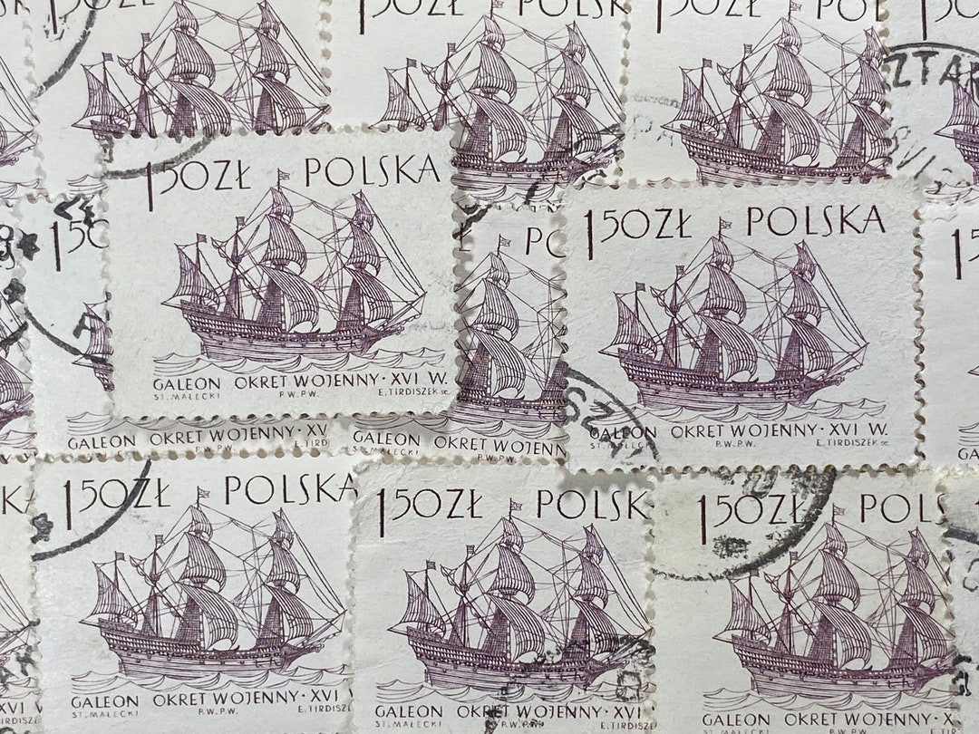 Stamp Art, Purple, Sailing Ship, Galeon, 1.50ZL, Poland, Large Used ...