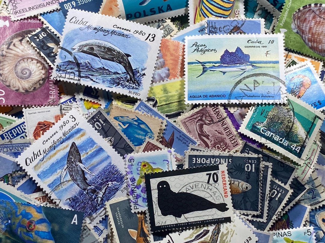 Vintage Topical Fish & Aquatic Life Stamps - 50 Different Stamps 1960's ...