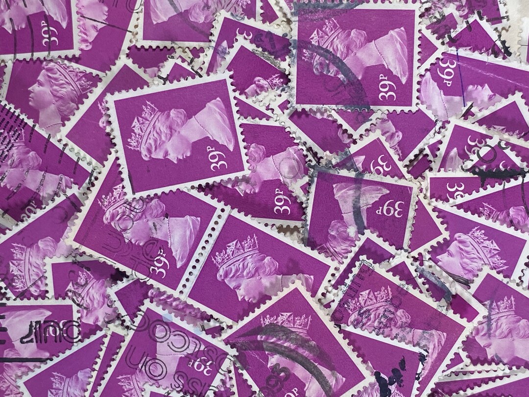 Stamp Art, Bright Mauve, Queen Elizabeth II, Machin, Great Britain, Used Stamps, 39p - Etsy