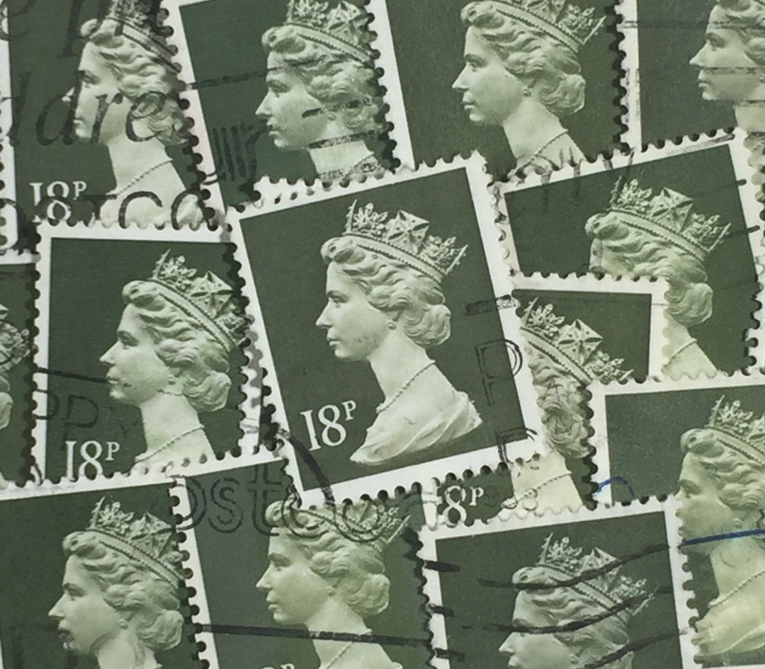 Stamp Art, Deep Olive Grey, Queen Elizabeth II, Machin, Grossbritannien ...