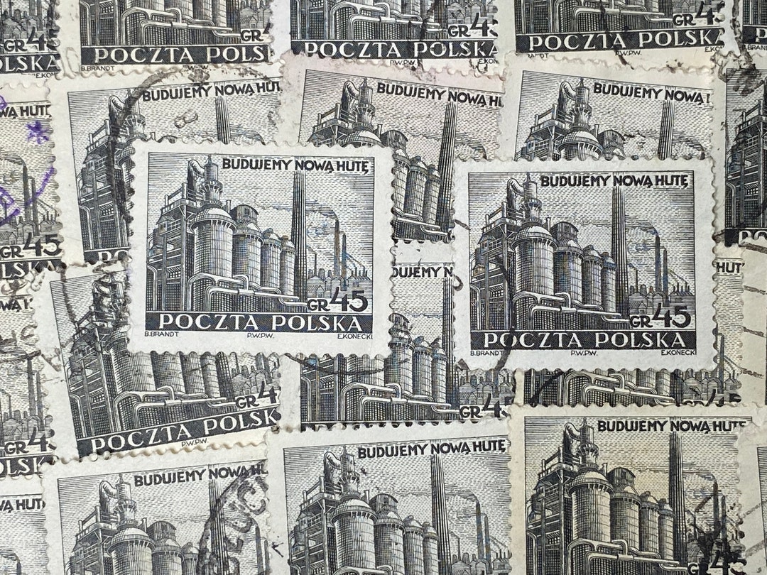 Stamp Art, Black, Budijiemy Nowa Hute, Oil Industry, 45 GR, Poland ...