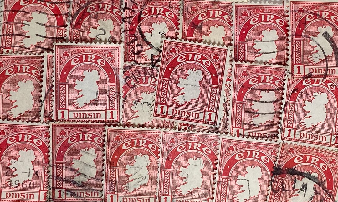 Stamp Art, Red, Map of Ireland, 1 Cents , Ireland, Used Stamps - Etsy