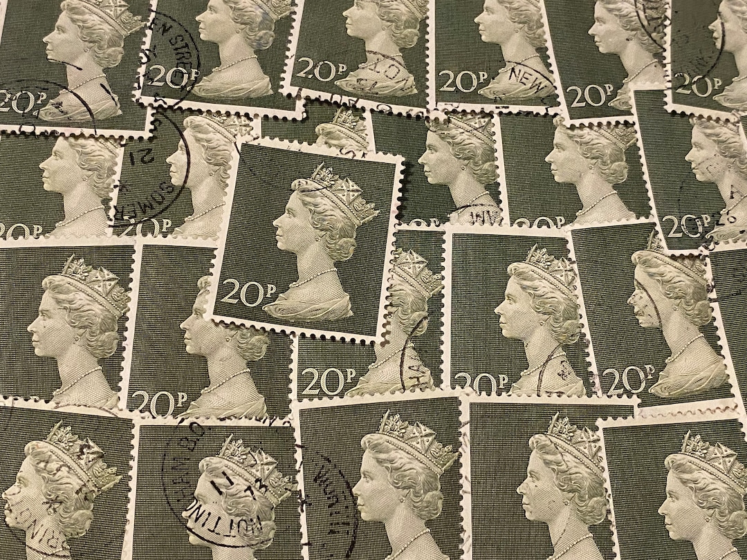 Stamp Art, Olive Green, Queen Elizabeth II, Machin, Great Britain, Used ...