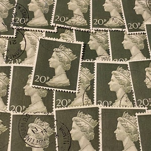 Stamp Art, Olive Green, Queen Elizabeth II, Machin, Great Britain, Used ...