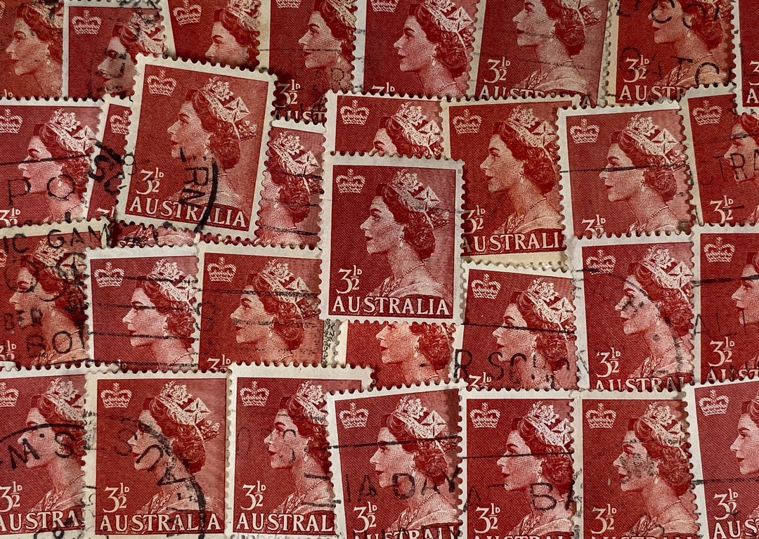 Stamp Art, Red, Queen Elizabeth II, Australia, 3.5d, Used Stamps - Etsy
