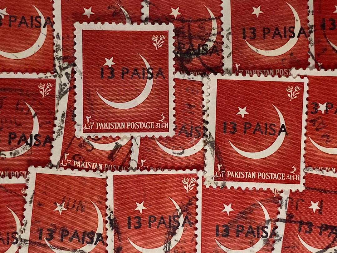 Stamp Art, Red, Crescent Moon, Pakistan, 13 Paisa, Used Stamps - Etsy