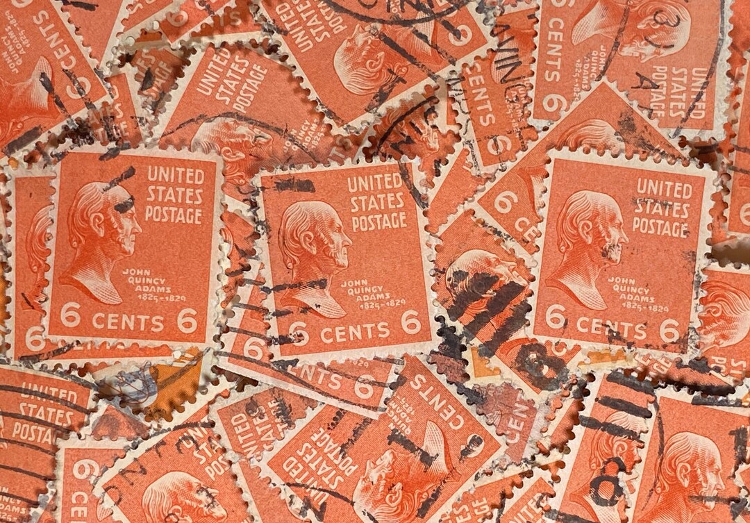 Stamp Art, Orange, John Quincy Adams, U.S. Postage, 6 Cents, USA, Used ...