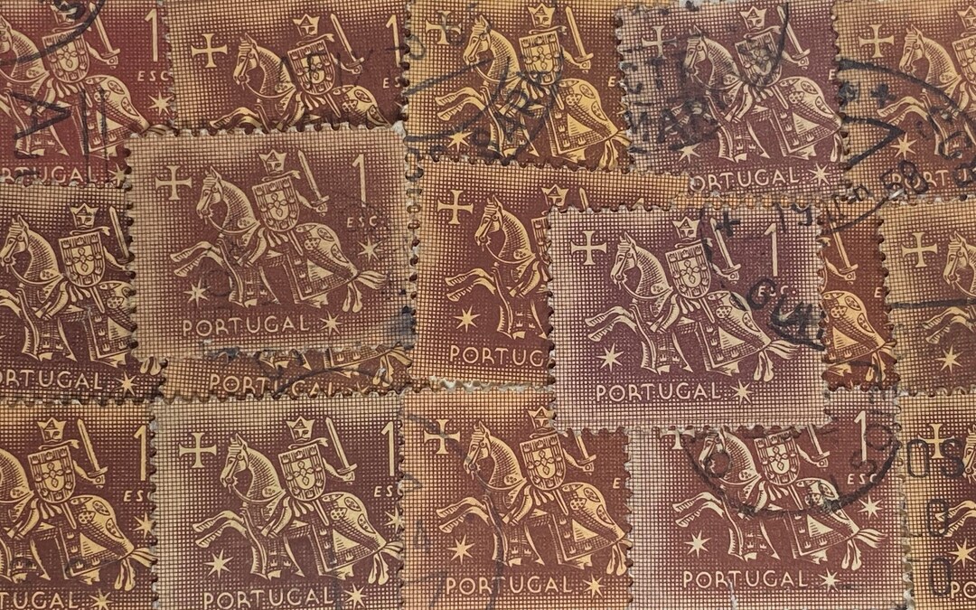 Stamp Art, Brown, Knight on Horse, 1 Escudo, Portugal, Used Stamps - Etsy