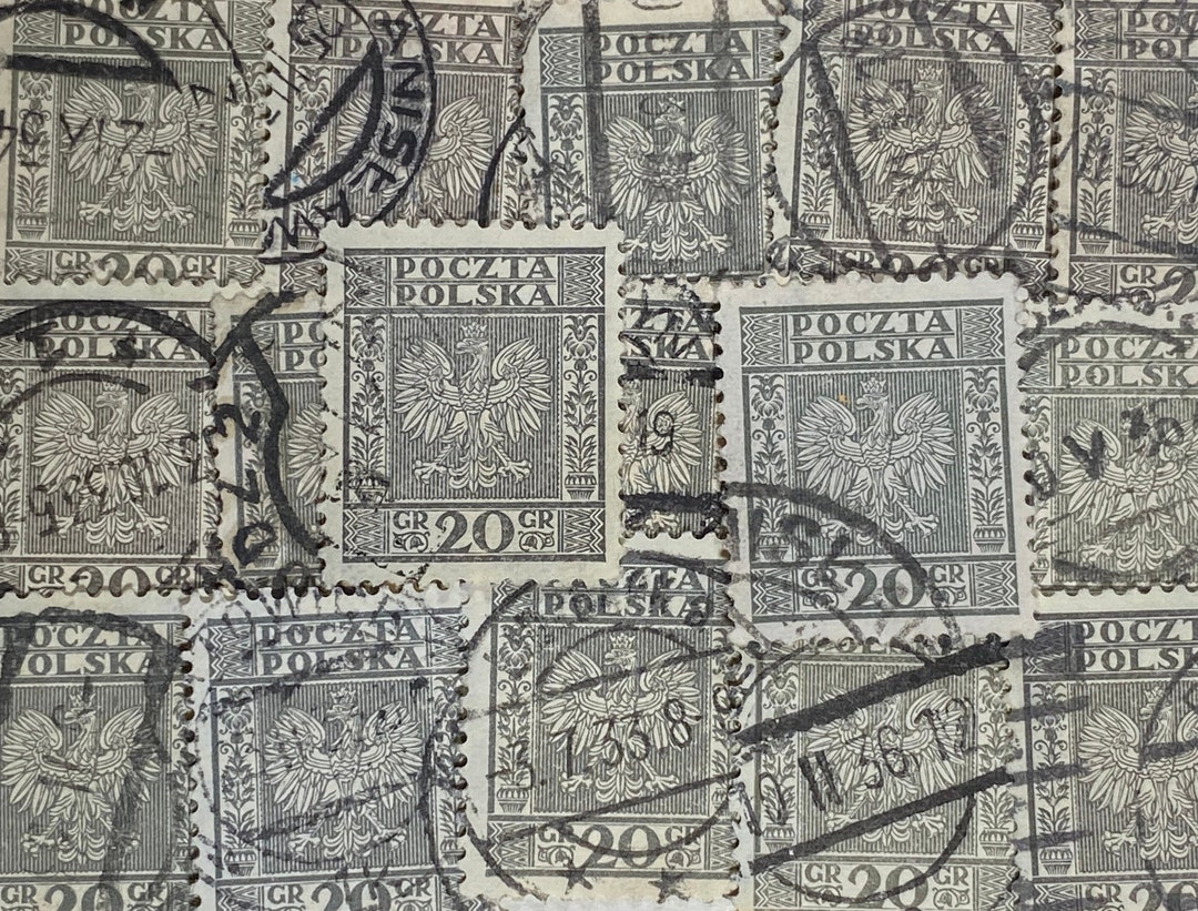 Stamp Art, Gray, Coat of Arms, Eagle, 20GR, Poland, Used Stamps - Etsy