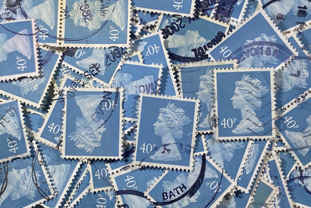 Stamp Art, Azure Blue, Queen Elizabeth II, Machin, Great Britain, Used ...