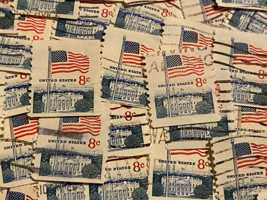 Stamp Art, Blue, US Flag, 8 and 6 Cents , USA, Used Stamps - Etsy