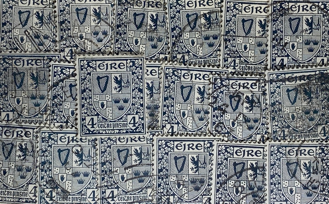 Stamp Art, Green, 4 Cents, Coat of Arms, Ireland, Used Stamps - Etsy
