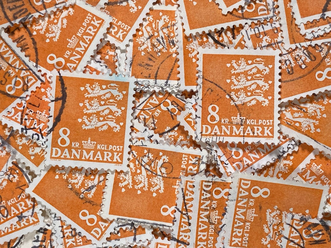 Stamp Art, Orange, Royal Crest, Coat of Arms, 8 Kroner, Denmark, Used ...