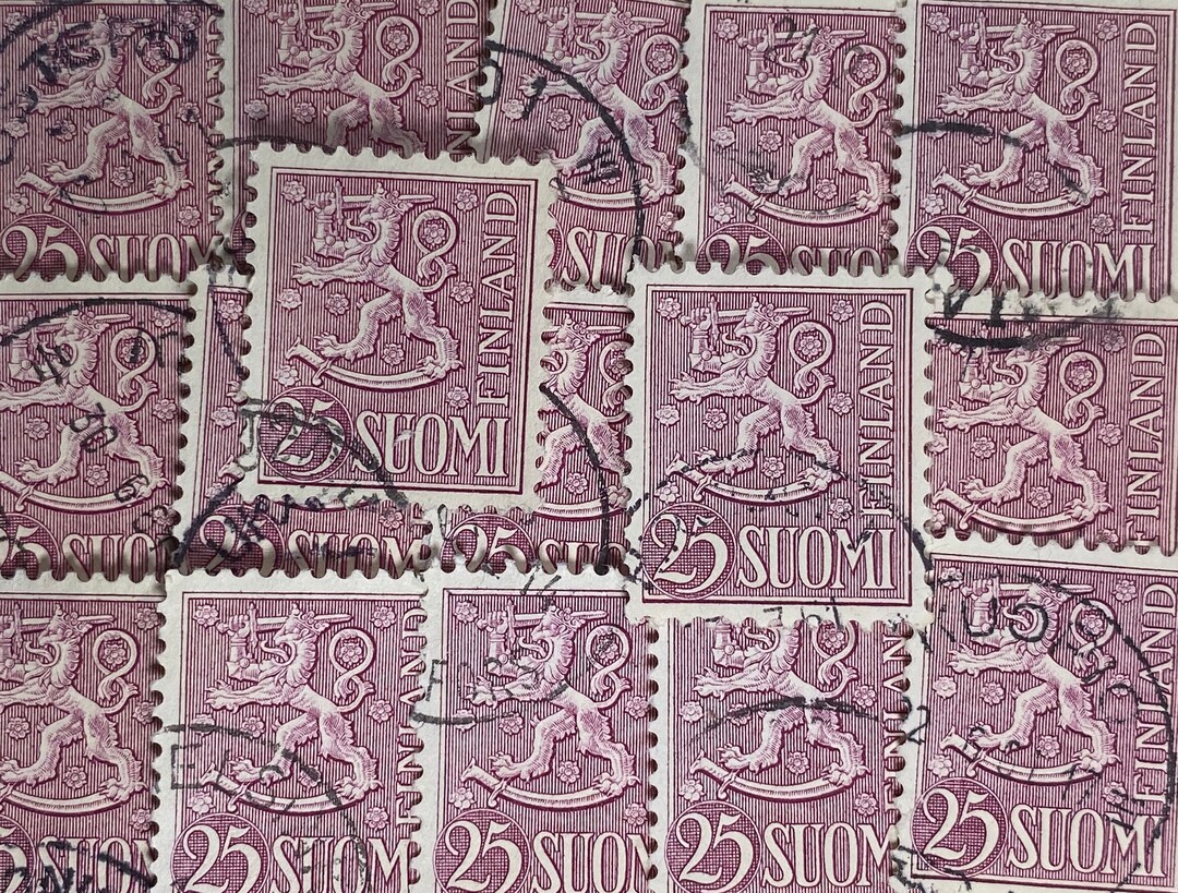Stamp Art, Purple, Lion, Coat of Arms, 25 Marks, Finland, Used Stamps ...