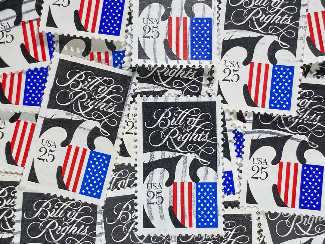 Stamp Art, Bill of Rights, Eagle, US Flag, 25 Cents , USA, Large Used ...