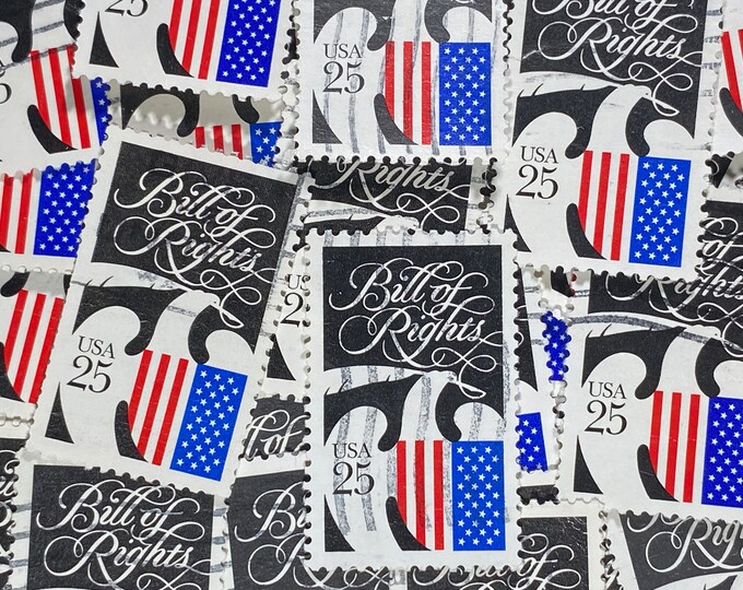 Stamp Art, Bill of Rights, Eagle, US Flag, 25 Cents , USA, Large Used ...
