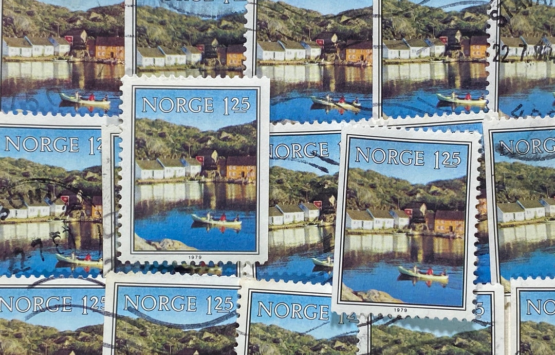 Stamp Art, Fishing Village, Dock, 1.25 Kroner, Norway, Large Used ...