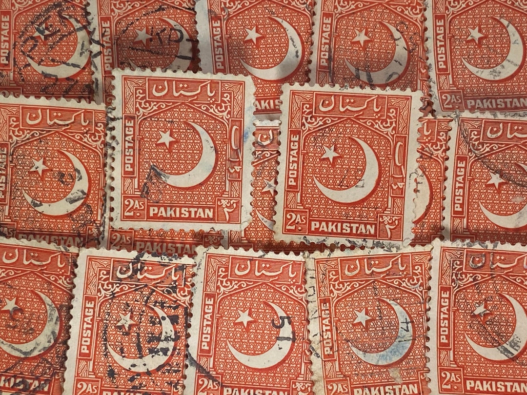 Stamp Art, Red, Crescent Moon, Pakistan, 2 Annas, Used Stamps - Etsy