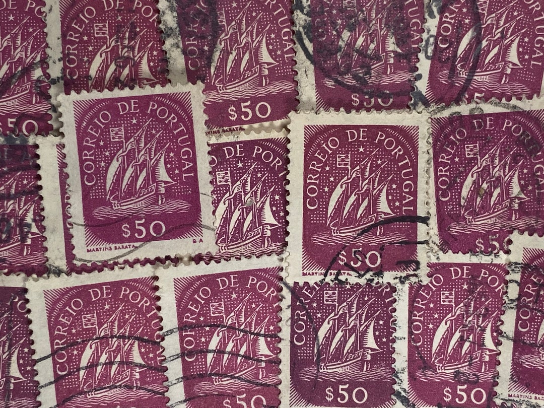 Stamp Art, Purple, Sailing Ship, 50 Centavos, Portugal, Used Stamps - Etsy
