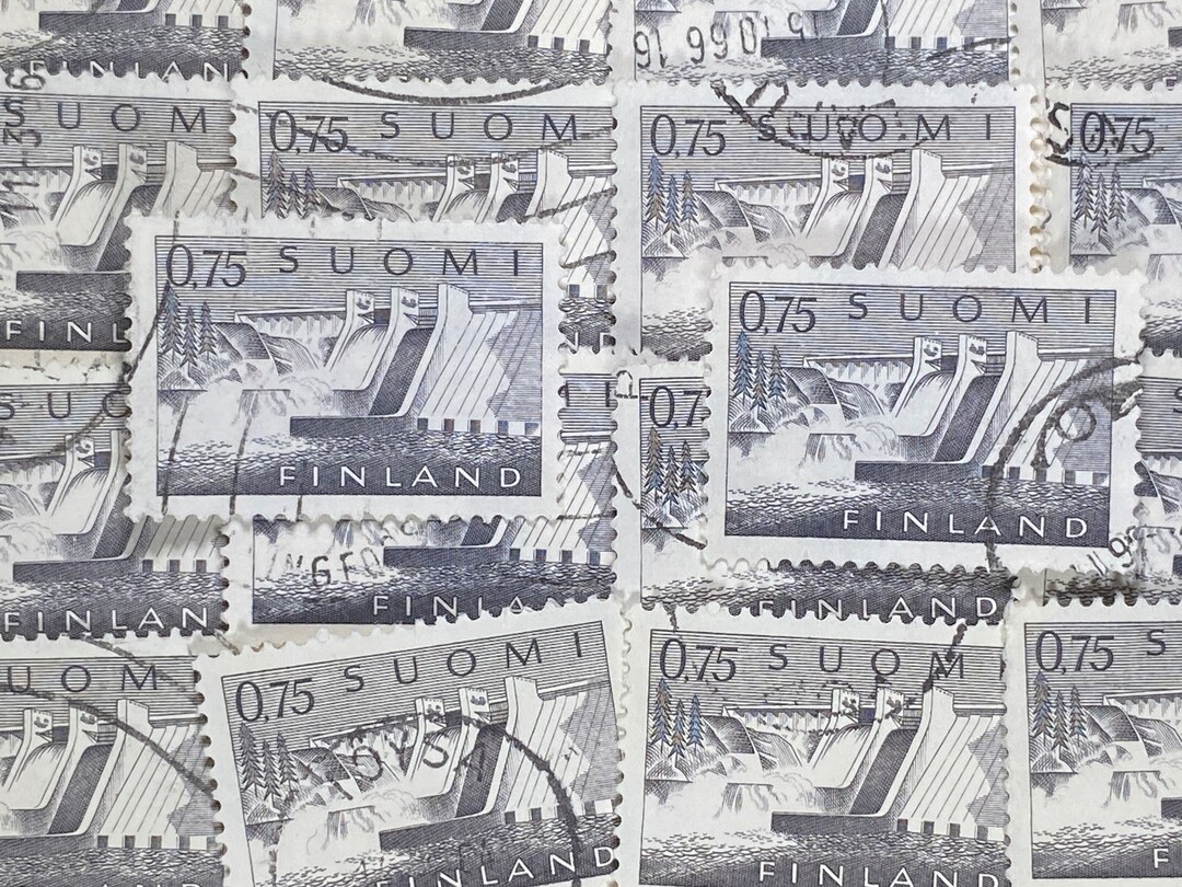 Stamp Art, Gray, Hydroelectric Dam, 0.75 Kroner, Finland, Large Used ...