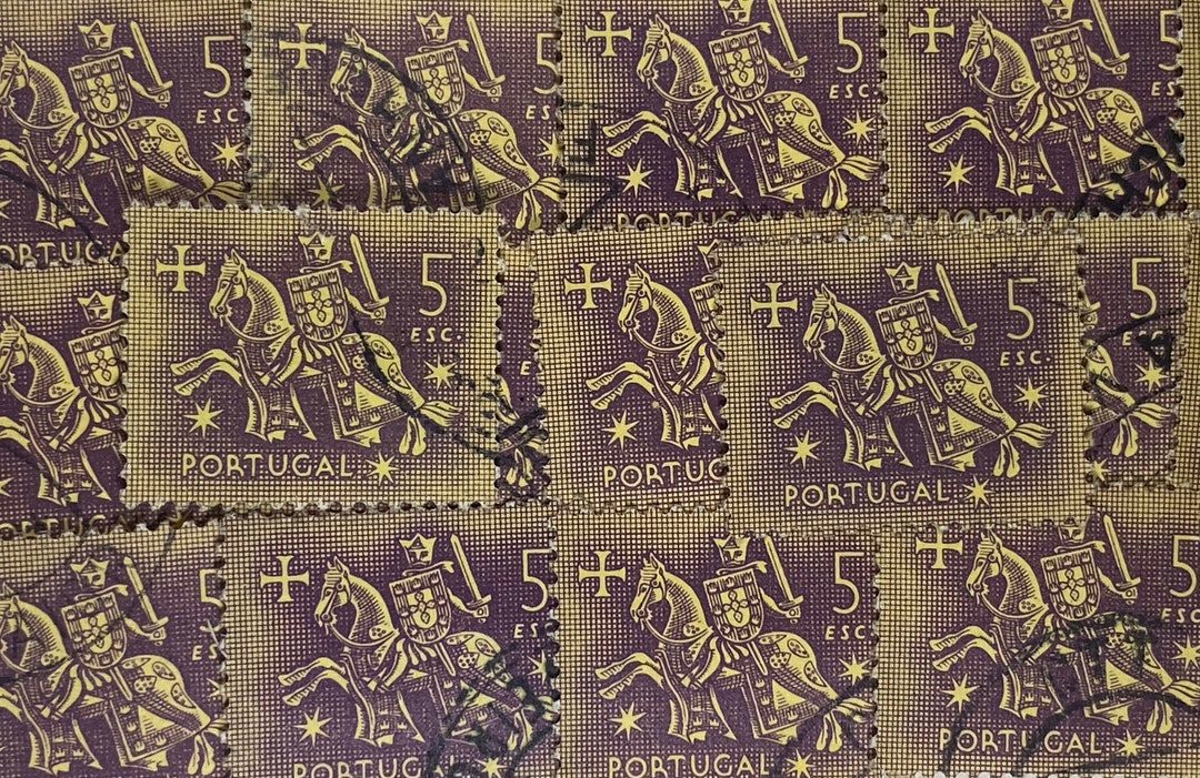 Stamp Art, Purple, Knight on Horse, 5 Escudo, Portugal, Used Stamps - Etsy