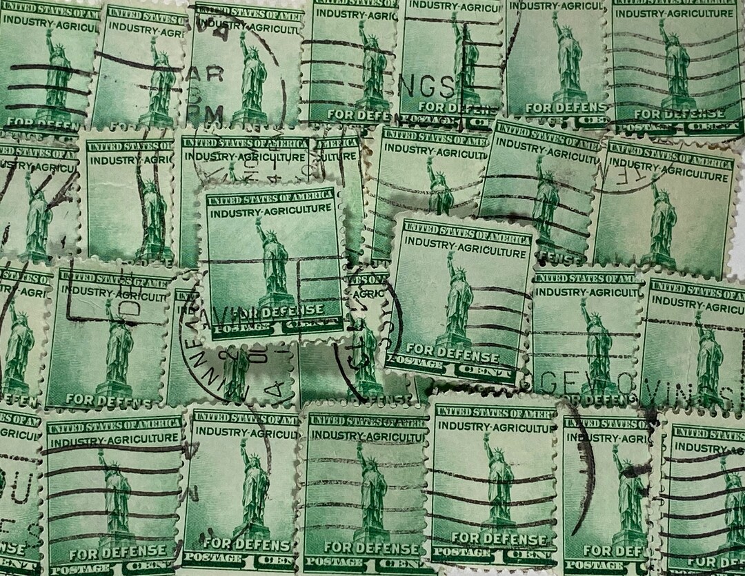 Stamp Art, Green, for Defense, Statue of Liberty, 1 Cent, USA, Used ...