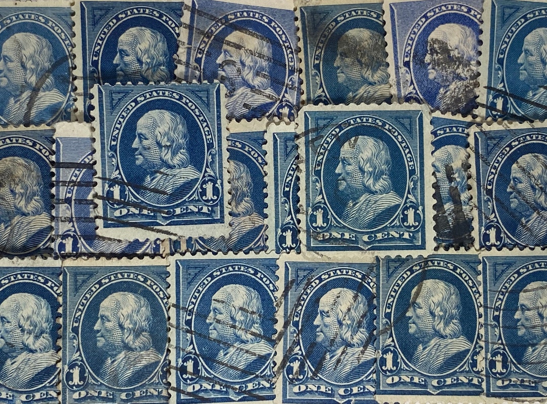 Stamp Art, Blue, Ben Franklin, 1 Cent, USA, Used Stamps - Etsy