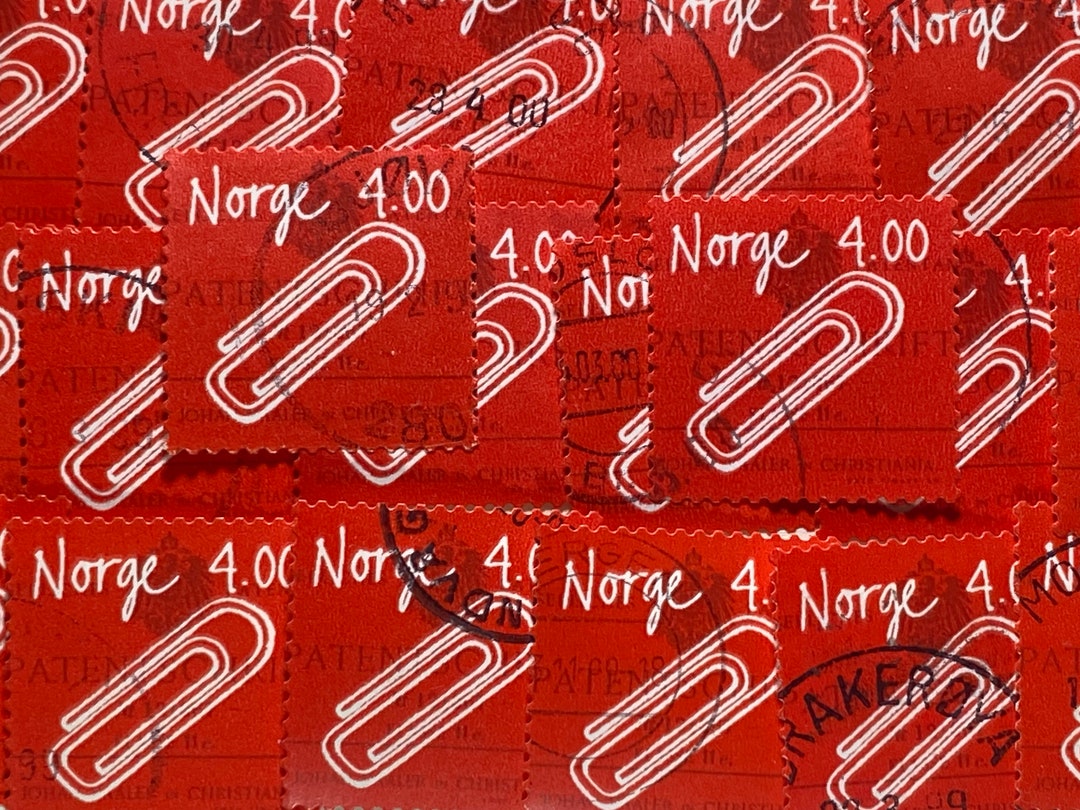 Stamp Art, Red, Paperclip, 4.00 Kroner, Norway, Large Used Stamps - Etsy