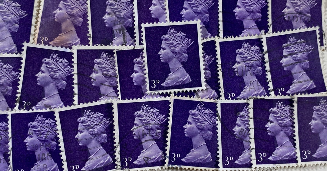 Stamp Art, Purple, Queen Elizabeth II, Machin, Great Britain, Used ...
