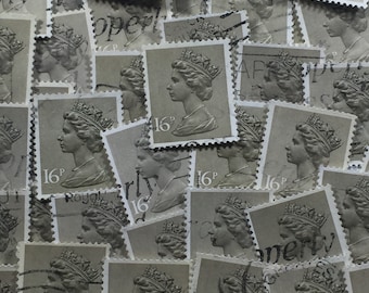 Stamp Art, Olive Grey, Queen Elizabeth II, Machin, Great Britain, Used ...